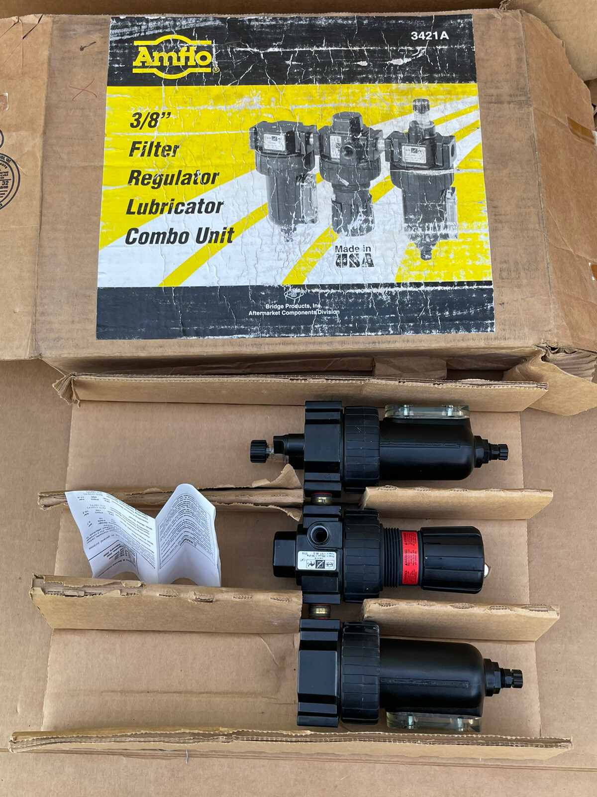 AMFLO 3/8" FILTER REGULATOR LUBRICATOR COMBO UNIT 3421A BRIDGE PRODUCTS ...