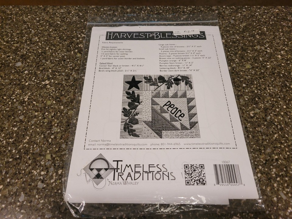 Timeless Traditions Harvest Blessings Wool Quilt Pattern 38" x 38 ...