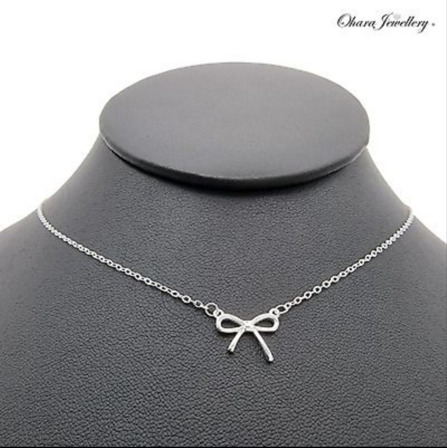 925 Solid Sterling Silver 16 Inch Bow Chain Adjustable Women Necklace ...