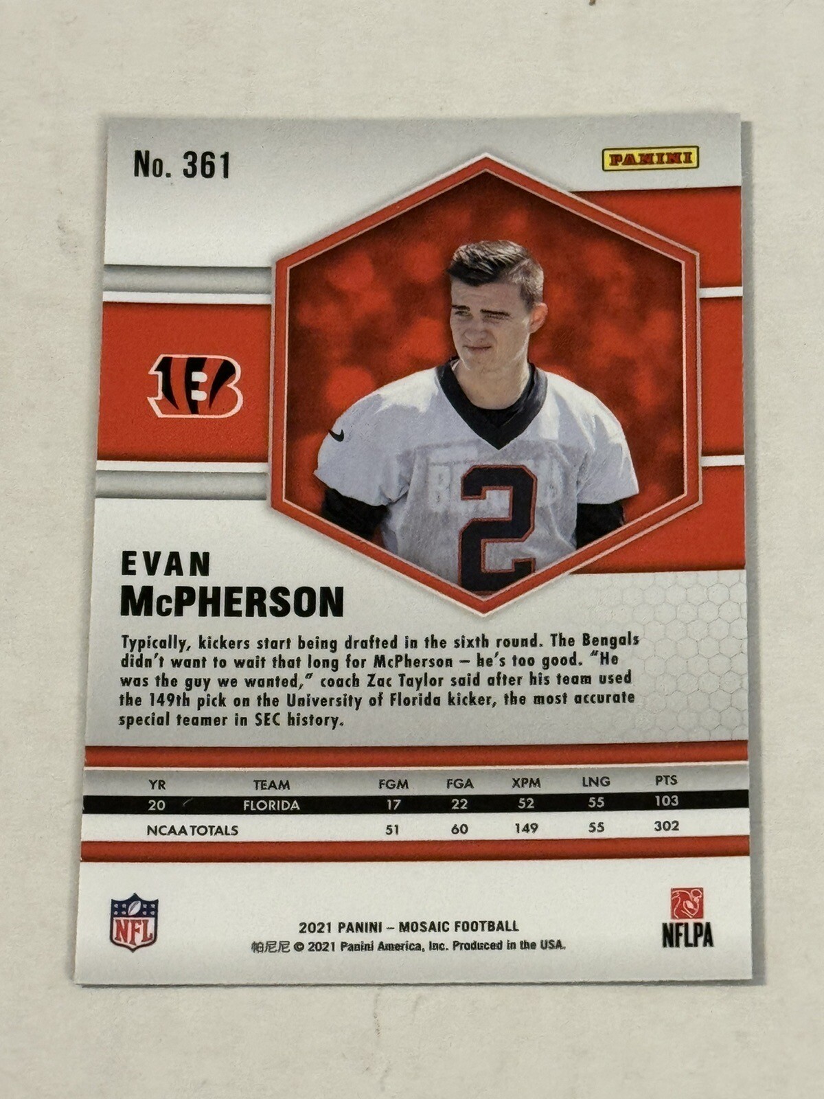 Evan McPherson 2021 Panini Base Mosaic Football Rookie Card Cincinnati ...