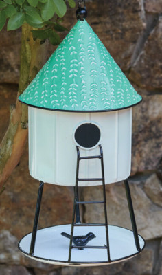 BIRDHOUSE Hanging HUT SILO w/birdfeeder farmhouse Country Charm Metal ...