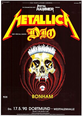 Vintage 1990 Metallica Dio Bonham Metal Hammer Germany Concert Poster ...