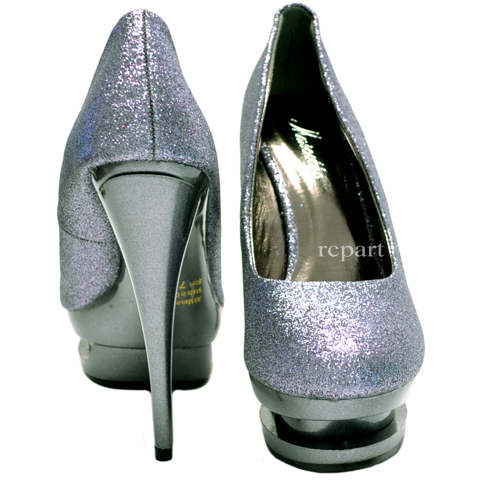 New women's shoes high heel pumps stilettos pewter glitter evening prom ...