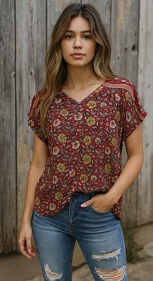 Anthropologie Tiny Red Floral Blouse Gray Two Sided Boho Chic Peasant ...