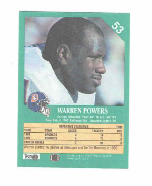 Warren Powers Broncos DL #53 Fleer 1991 Football Card | eBay