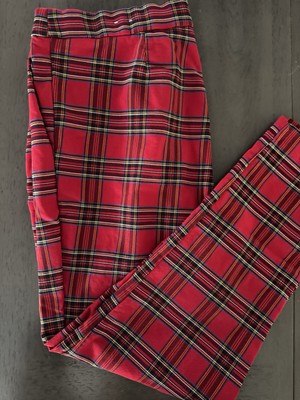 JL Jules & Leopold Dark Red Plaid Pull On Slim Leg Ankle Length Pants ...