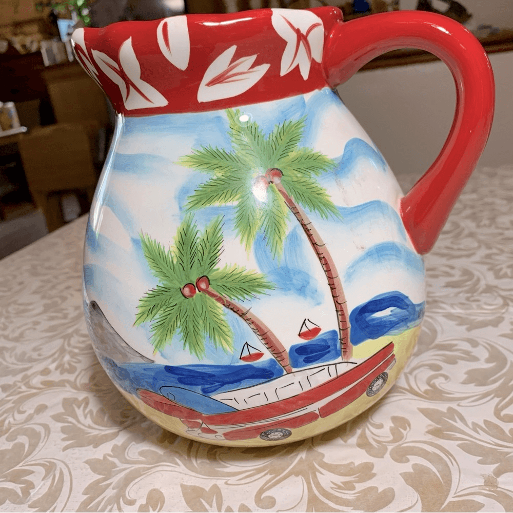 HausenWare Island Beach Pitcher Palm Trees Surf Boards Station Wagon ...