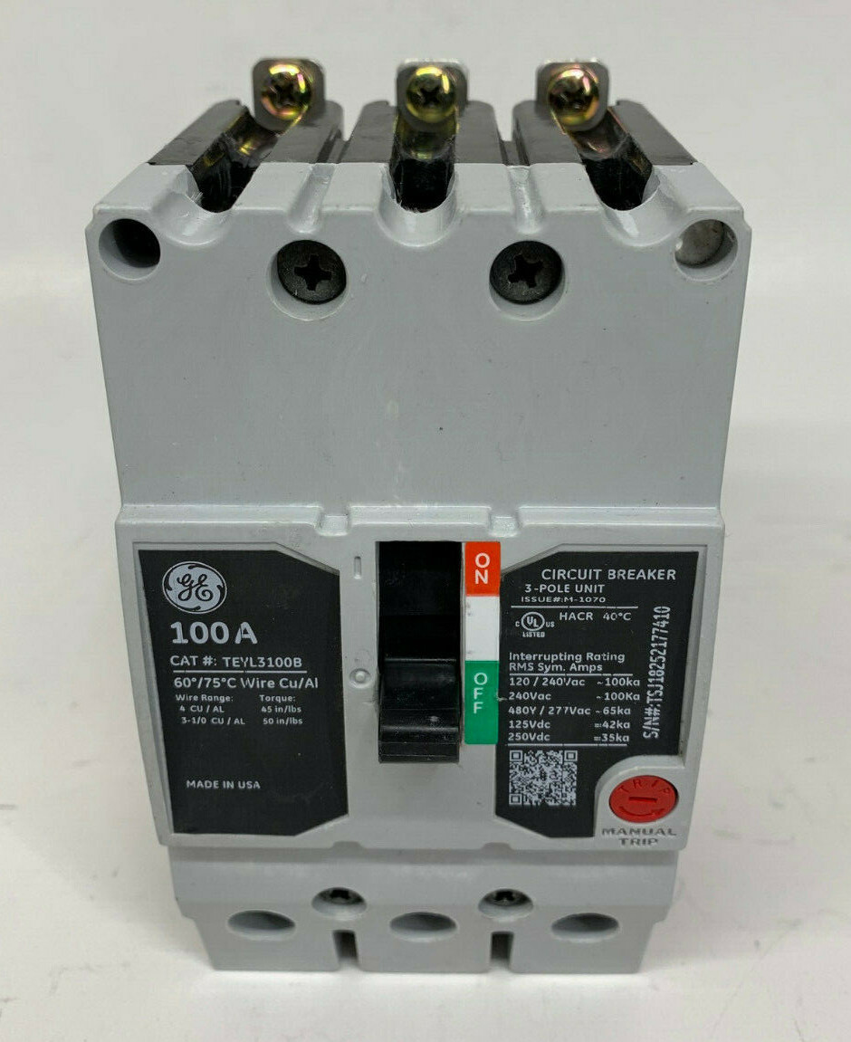 TEYL3100B GE 100 Amp 480V 3 Pole Bolt On Circuit Breaker General ...