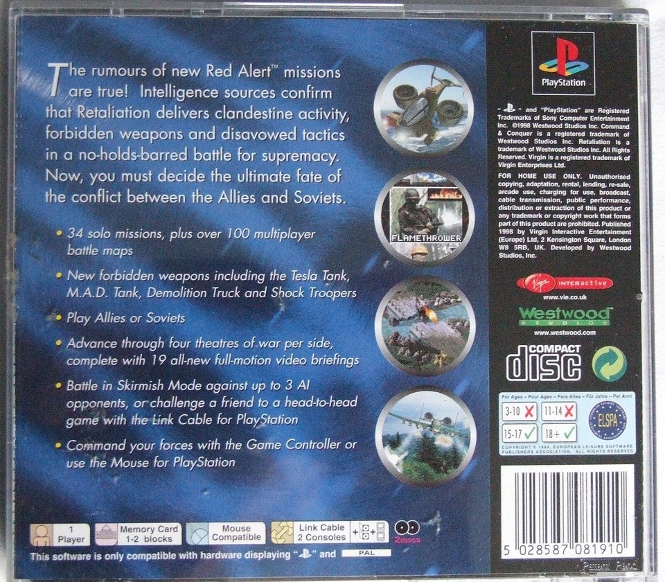 COMMAND & CONQUER RETALIATION: 2 DISCS 1 ALLIES: 1 SOVIETS VGC PS1 ...