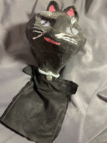 Large Vintage Original Folk Art Painted Paper Mache Black Kitty Cat ...