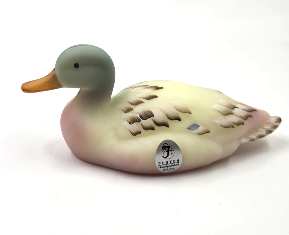 Fenton Burmese Satin Uranium UV Glass Mallard Duck Figurine HP QVC ...