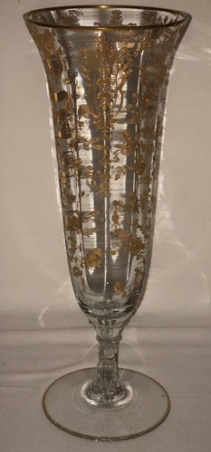 Cambridge ROSE POINT CRYSTAL GOLD ENCRUSTED 12" FTD KEYHOLE FLARED VASE ...