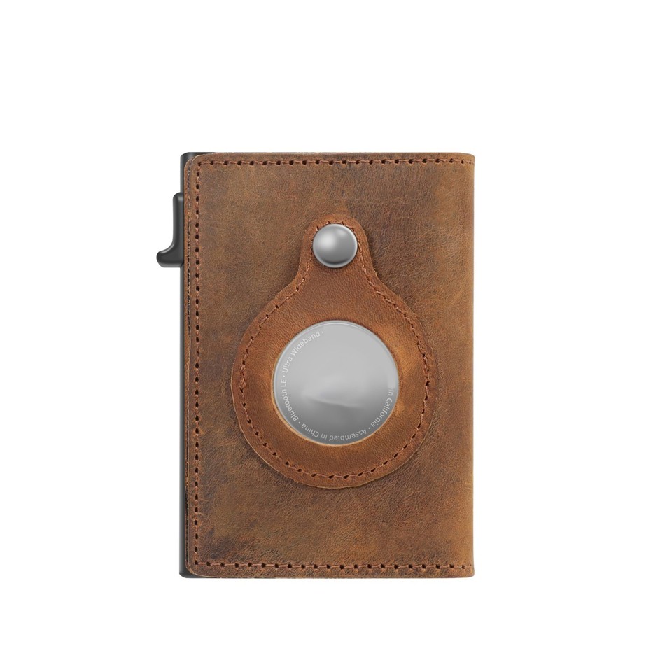 For Airtag Wallet Case Genuine Leather Credit Card Holder Magnetic Air ...