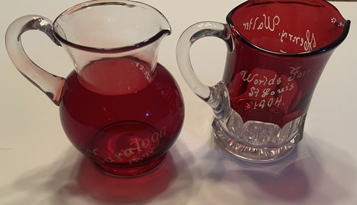 Vintage Souvenir Ruby Flash Glass Pitcher Duo World’s Fair 1904 ...