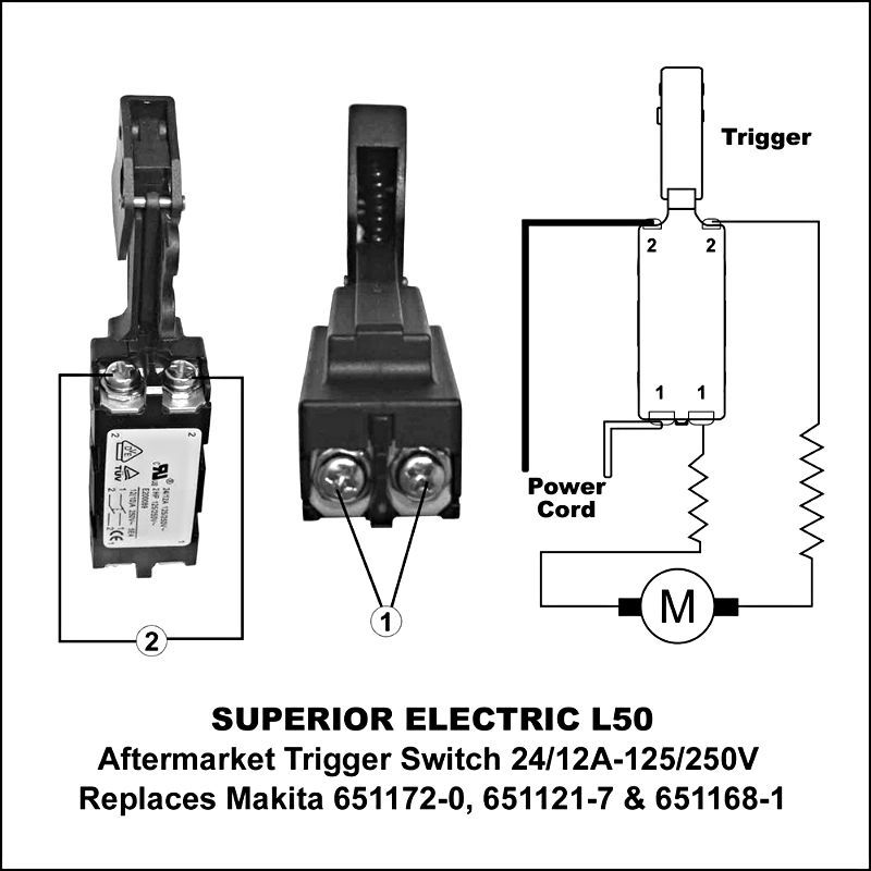 Aftermarket Trigger Switch 24/12A-125/250V Makita 651172-0,651121-7 ...