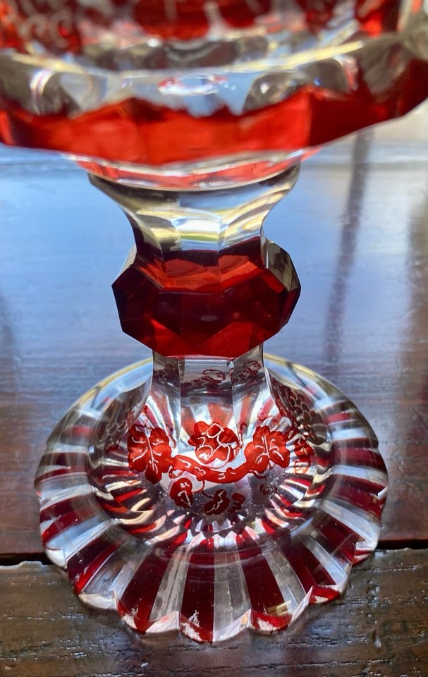 ANTIQUE MOSER BOHEMIAN CUT INTAGLIO STAINED RUBY GLASS HUNTING GOBLET ...