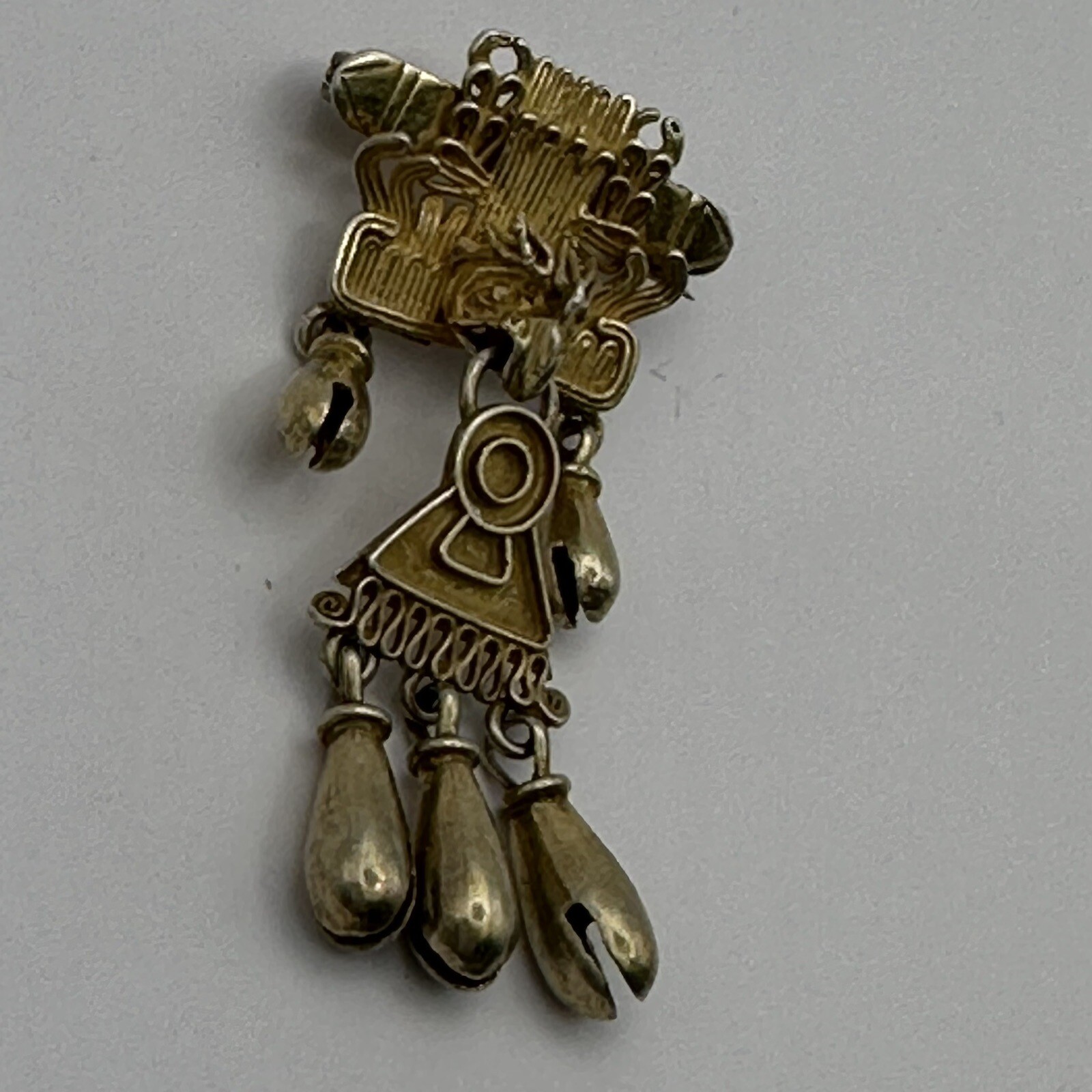 Tribal Aztec Mayan Eagle Bird Mask Brooch Dangling St… - Gem