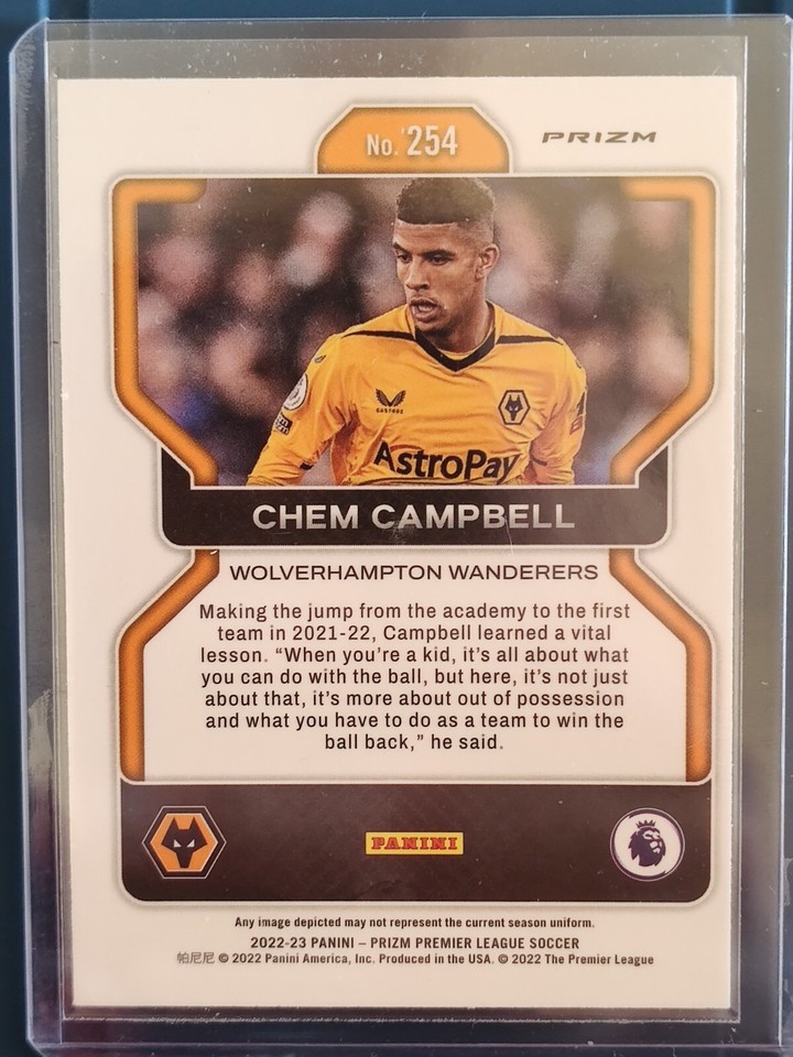 2023 Panini Prizm EPL Chem Campbell Wolves Blue Green Yellow Choice ...