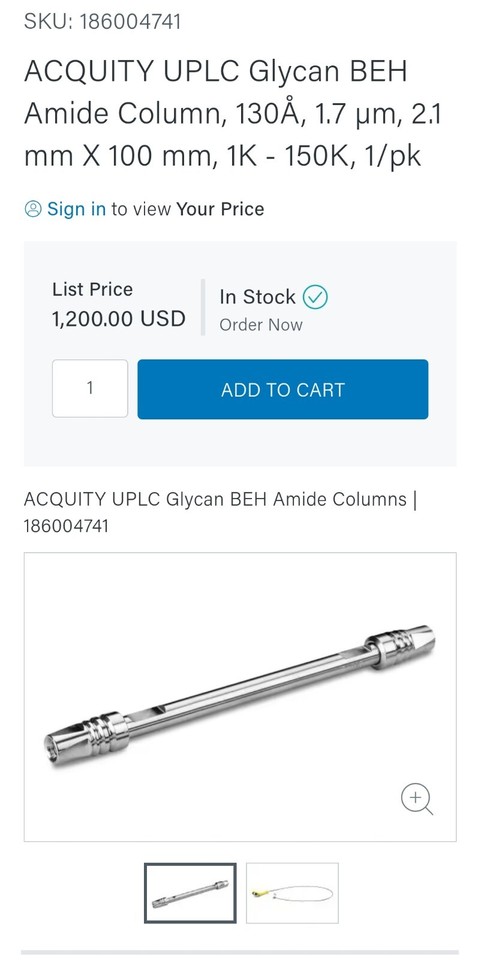 ACQUITY UPLC Glycan BEH Amide Column, 130Å, 1.7µm, 2.1x100mm, 1-150K ...