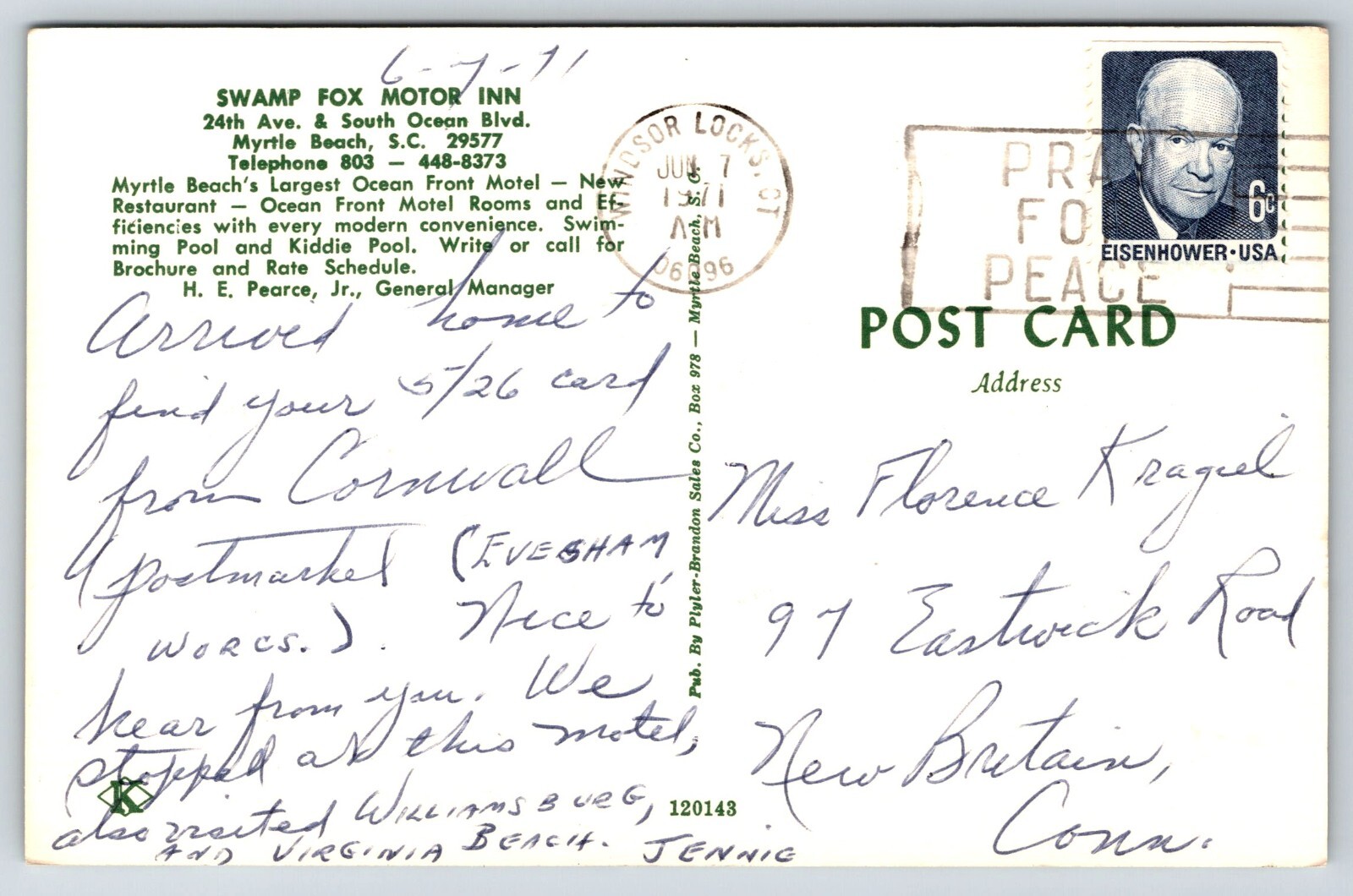 Myrtle Beach South Carolina Swamp Fox Motor Inn Aerial View Posted 1971 ...