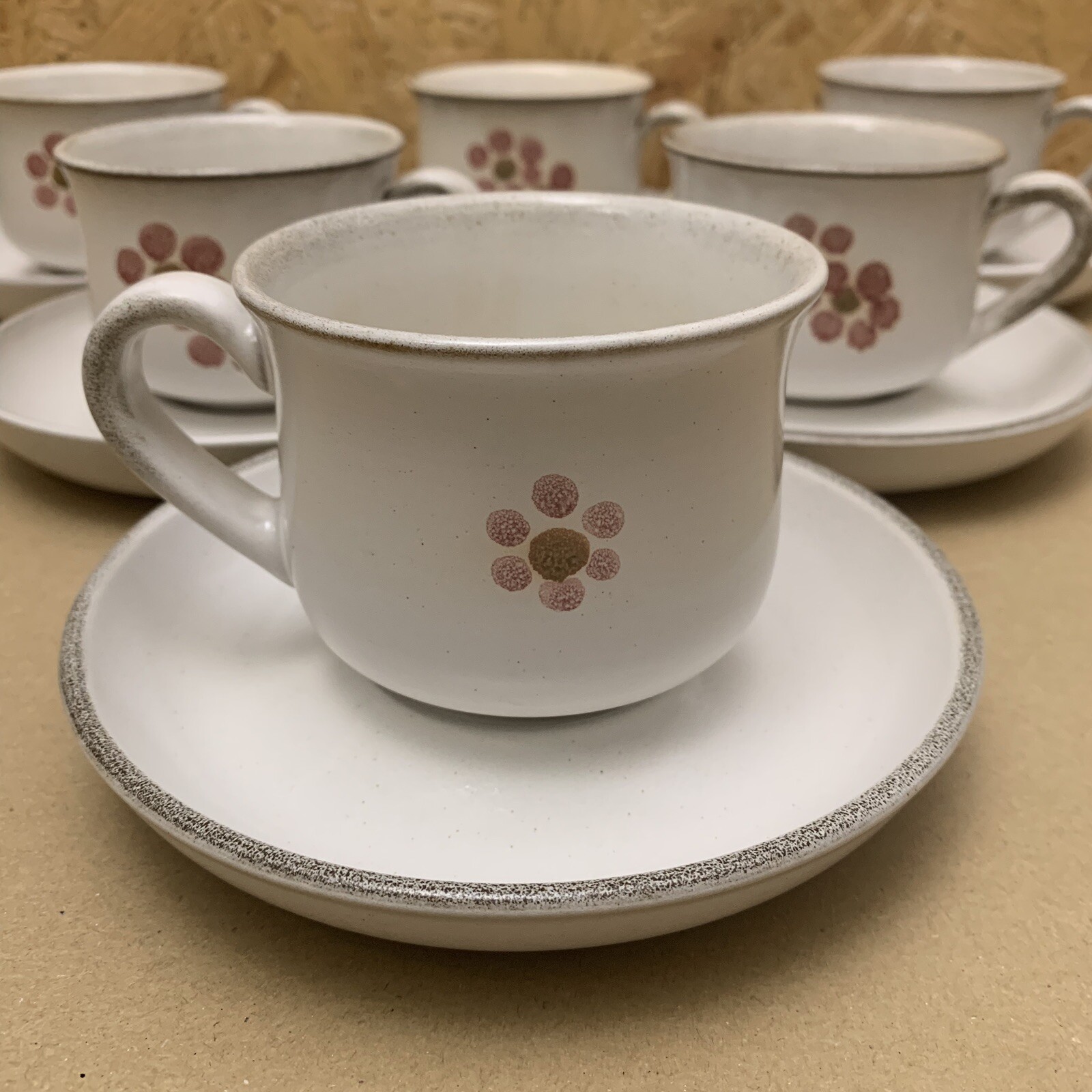 6 x Vintage Denby Stoneware Gypsy Tea Cups & Saucers - Pink Flower ...
