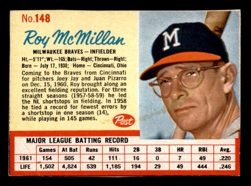 1962 Post Baseball #148 Roy McMillan VG *e2 | eBay