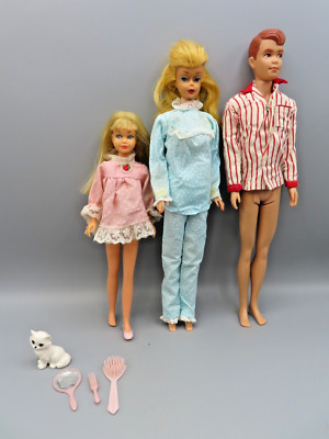 Vintage Slumber Party Barbie Doll Blue Polka Dot Pajama Skipper Ken NO ...