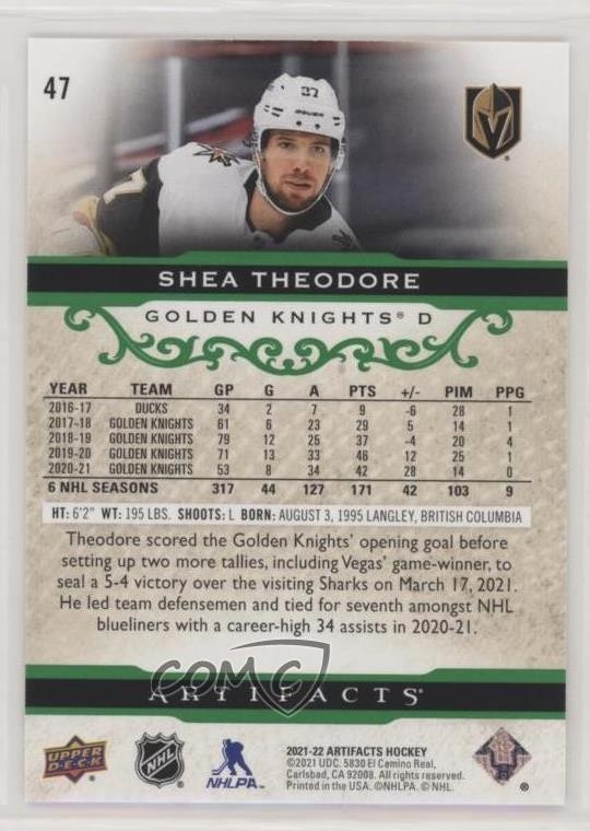 2021-22 Upper Deck Artifacts Emerald /99 Shea Theodore #47 | eBay