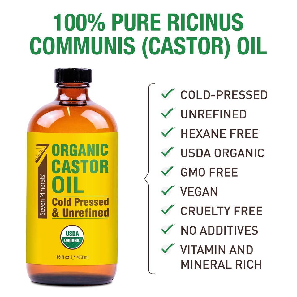 New 16 fl oz Glass Bottle Castor Oil Organic Cold Pressed Unrefined ...