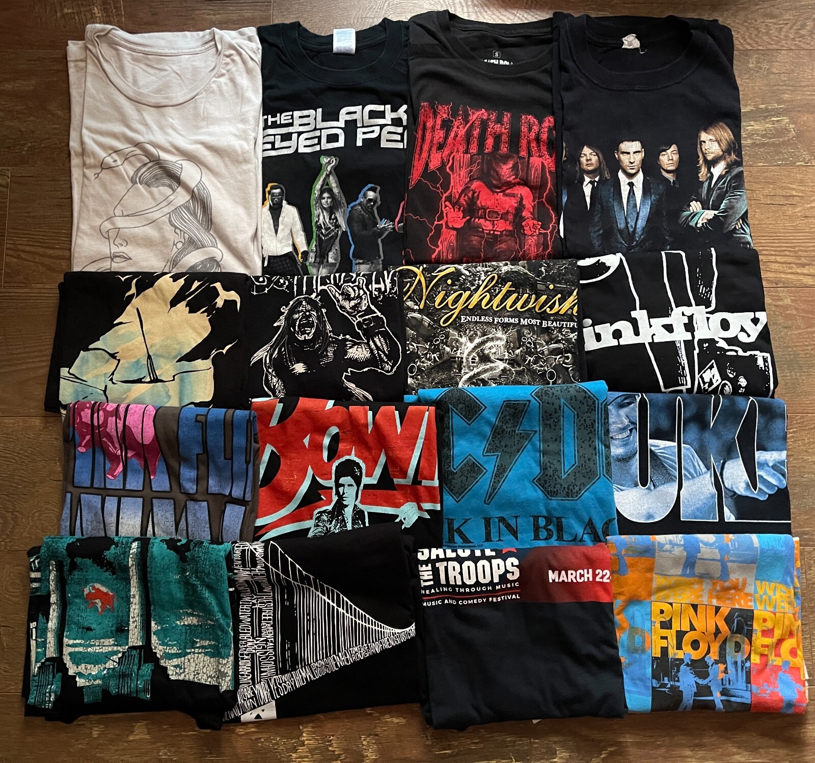 Lot of 16 Shirts Rock Metal Band Concert Pink Floyd David Bowie ACDC ...