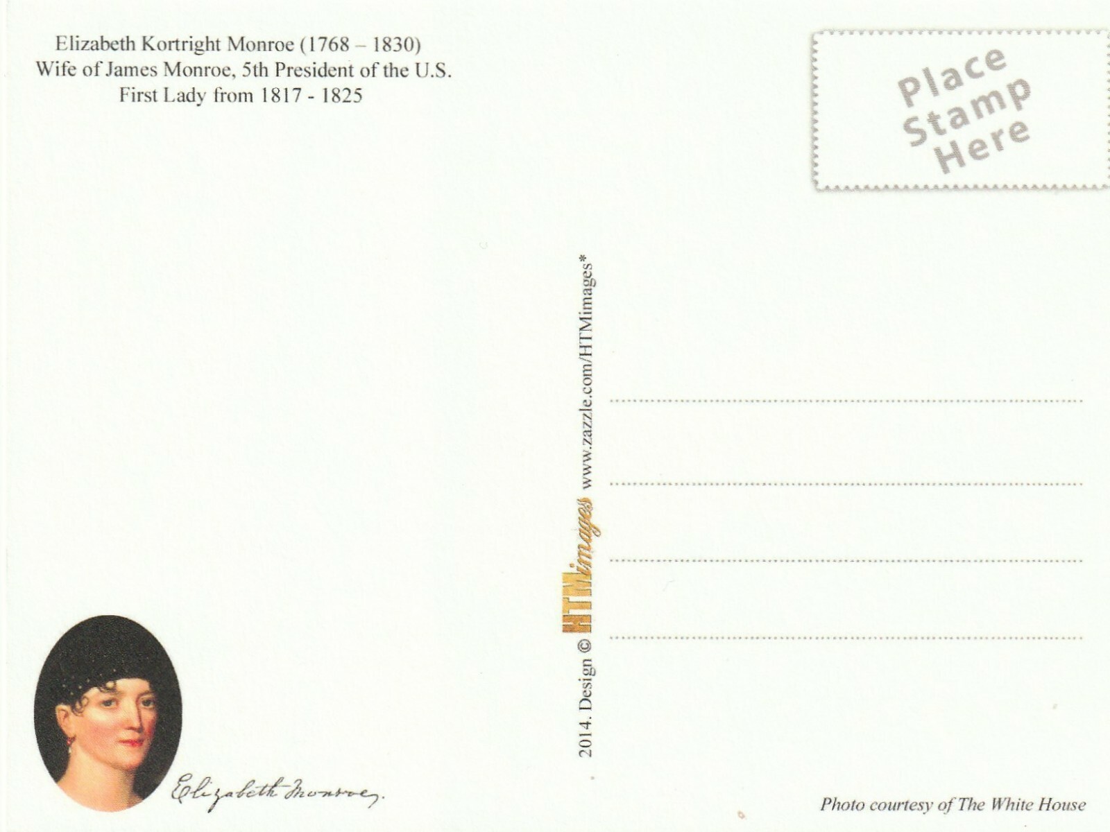 "Elizabeth Monroe" (1st Lady-1817-1825)- (Wife/Pres. Monroe) (Postcard ...