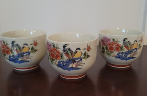 Vintage Set Of 3 Japanese Asahi Floral & Bird Sake Or Tea Cups | eBay