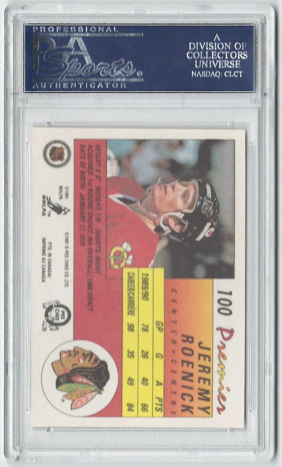 1990 O-Pee-Chee OPC Jeremy Roenick #100 PSA Mint 9 Hockey Rookie Card ...