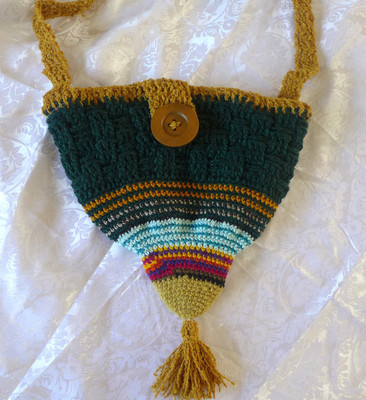 Womens Bag Handmade Acrylic Wool Crocheted Multi Color 12x14 inch Tote ...
