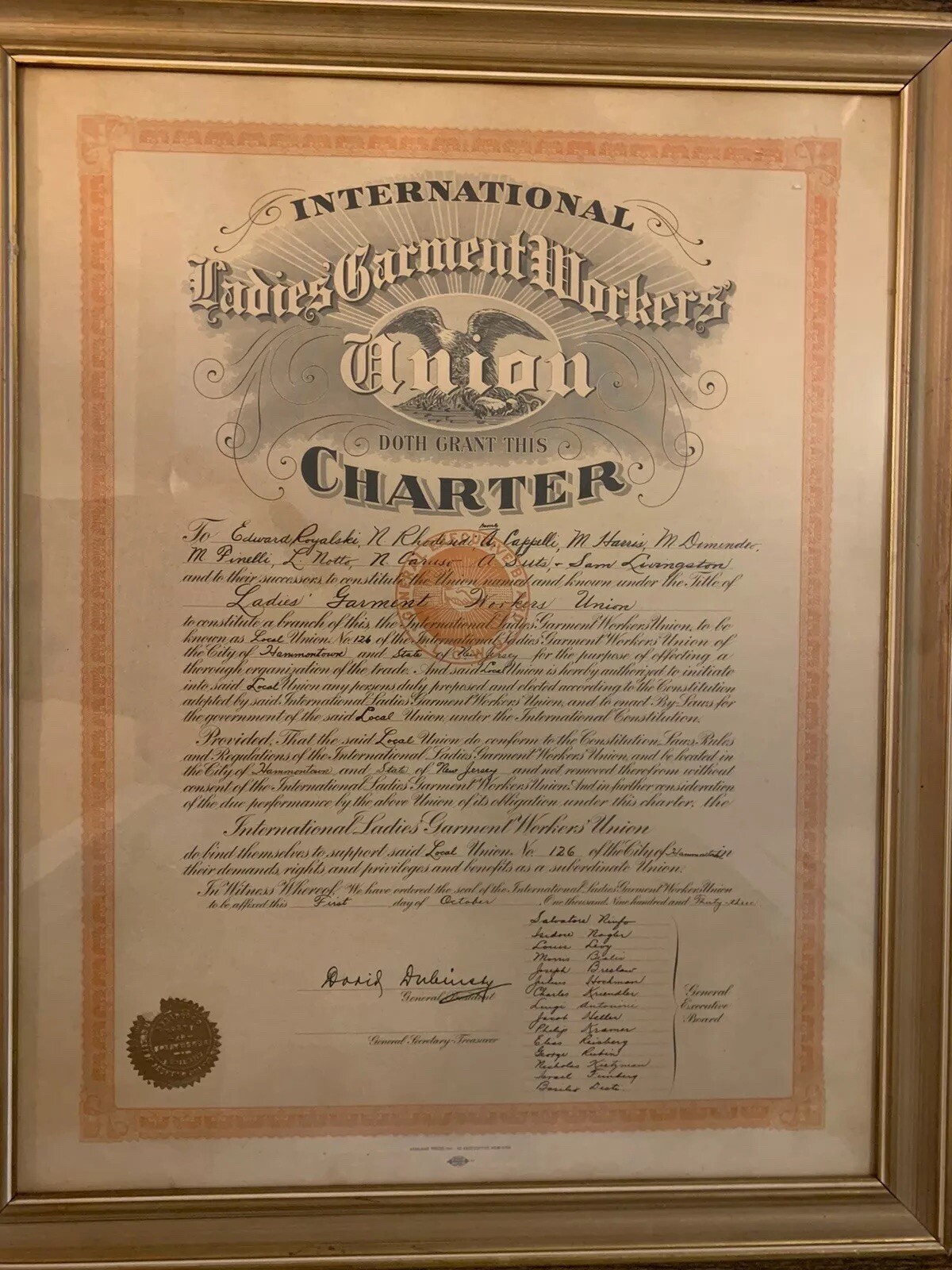 Trade Union Charter International Ladies Garment Workers From 1933 | eBay