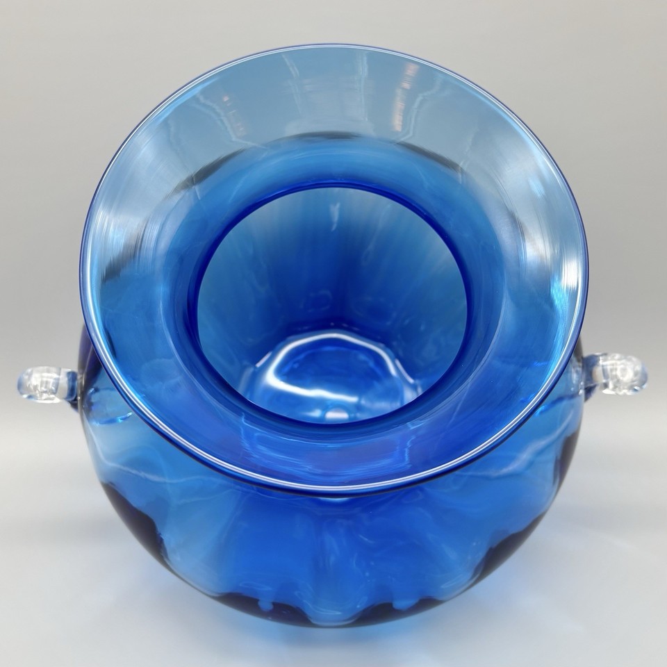Blenko 9726 Blue Cobalt Glass Large Optic Gourd 9.5" Vase Twisted ...