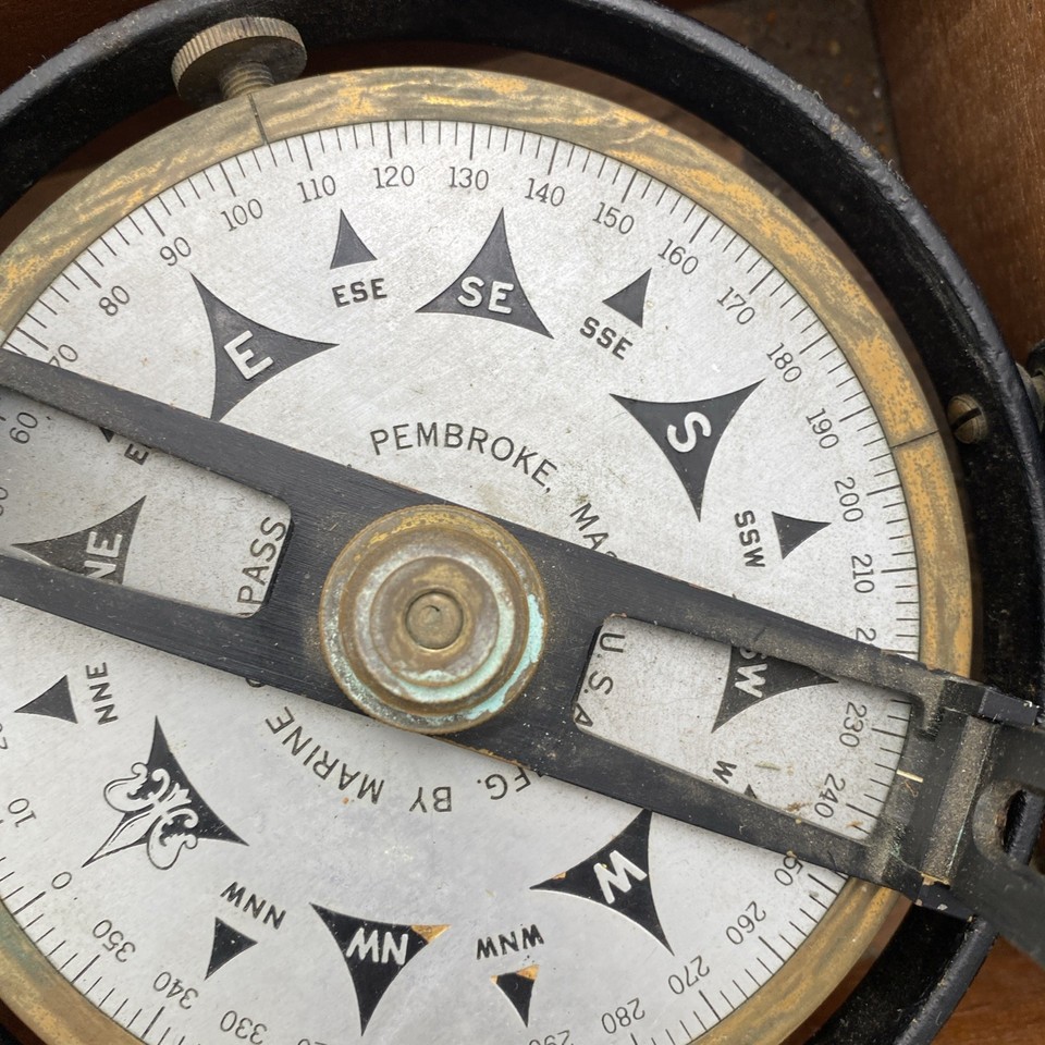 Antique Marine Pelorus Compass Bearing Circle Pembroke MA Wood Box ...