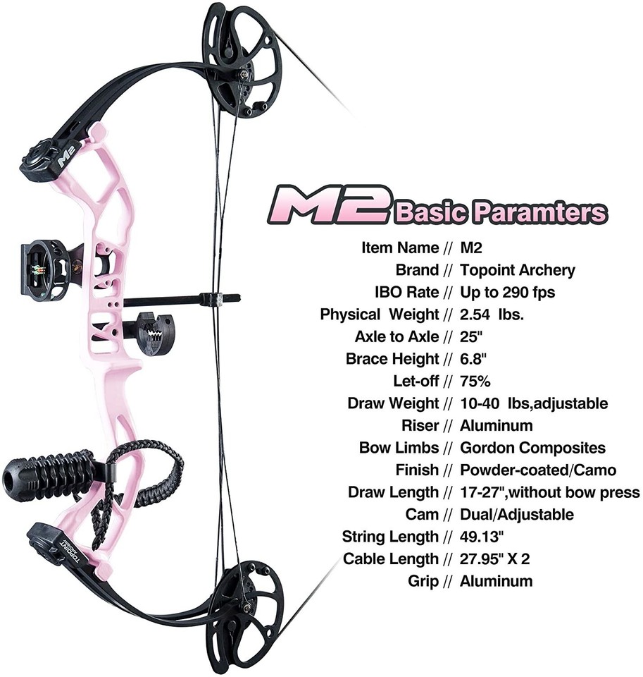 Topoint M2 Youth Compound Bow Package 290FPS Lightweight 3 Colors ...