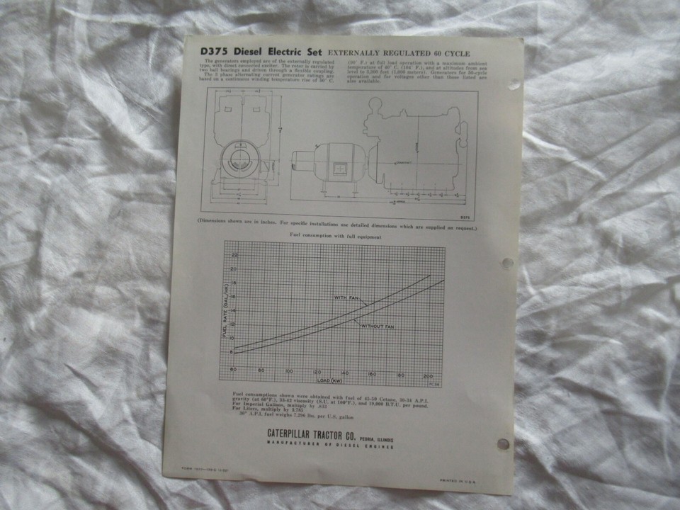CAT Caterpillar D375 engine specification sheet brochure | eBay