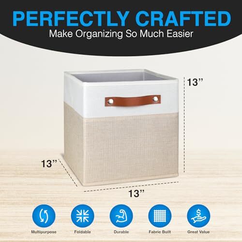 13x13 Storage Cubes - 6 Pack - Linen Fabric 13 Inch Cube Storage Bins ...