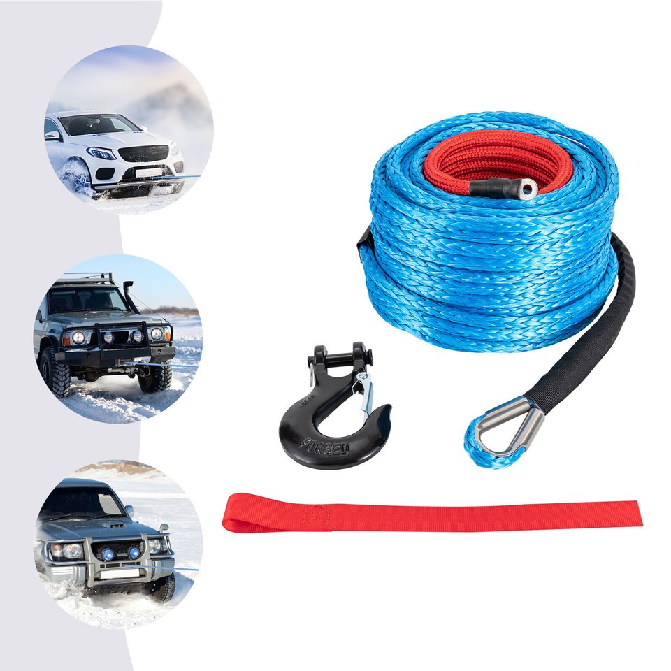 3/8"x100' Synthetic Winch Rope w/ Hook Winch Cable w/Protective Sleeve ...
