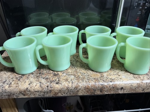 Fire King Anchor Hocking Jadeite D Handle Coffee Cups Mugs 8 Vintage ...