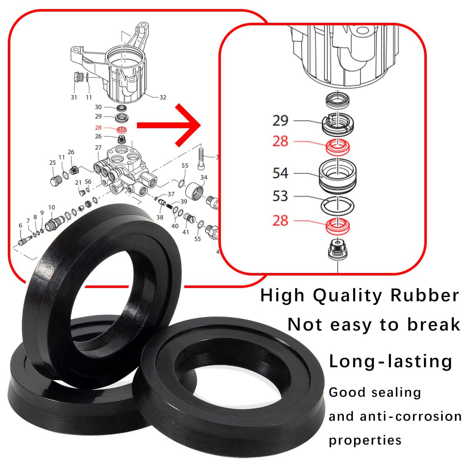 42122 High Pressure Washer Pump Water Seal Kit Fits for Annovi ...