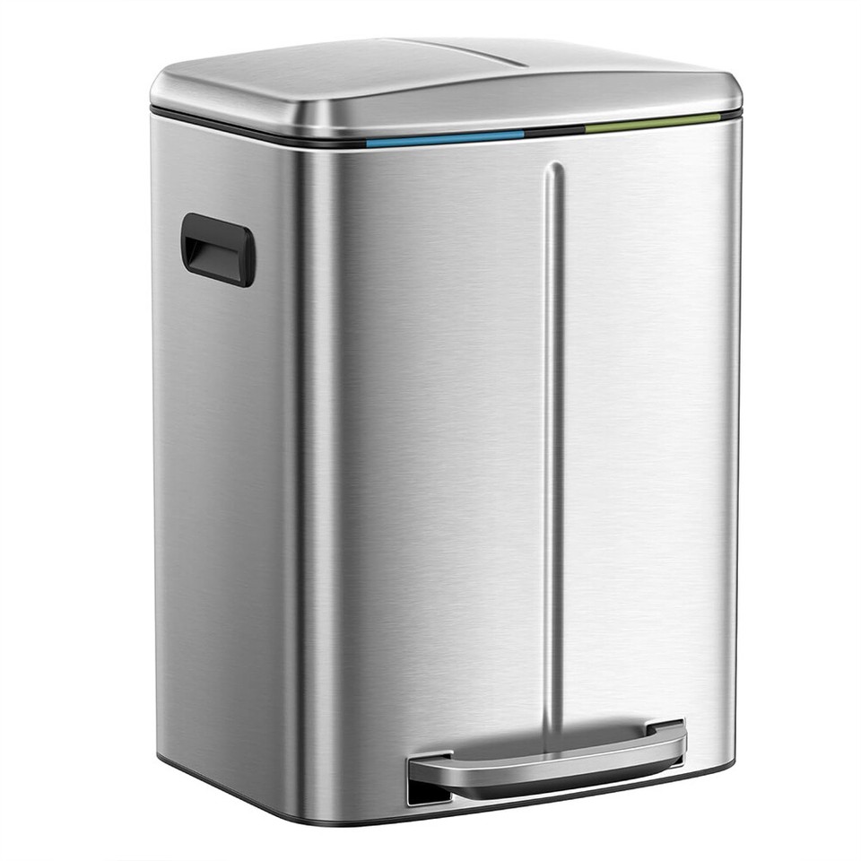 Double Rubbish Bin, Dual Compartment Metal Step Bin, with Plastic Inner ...