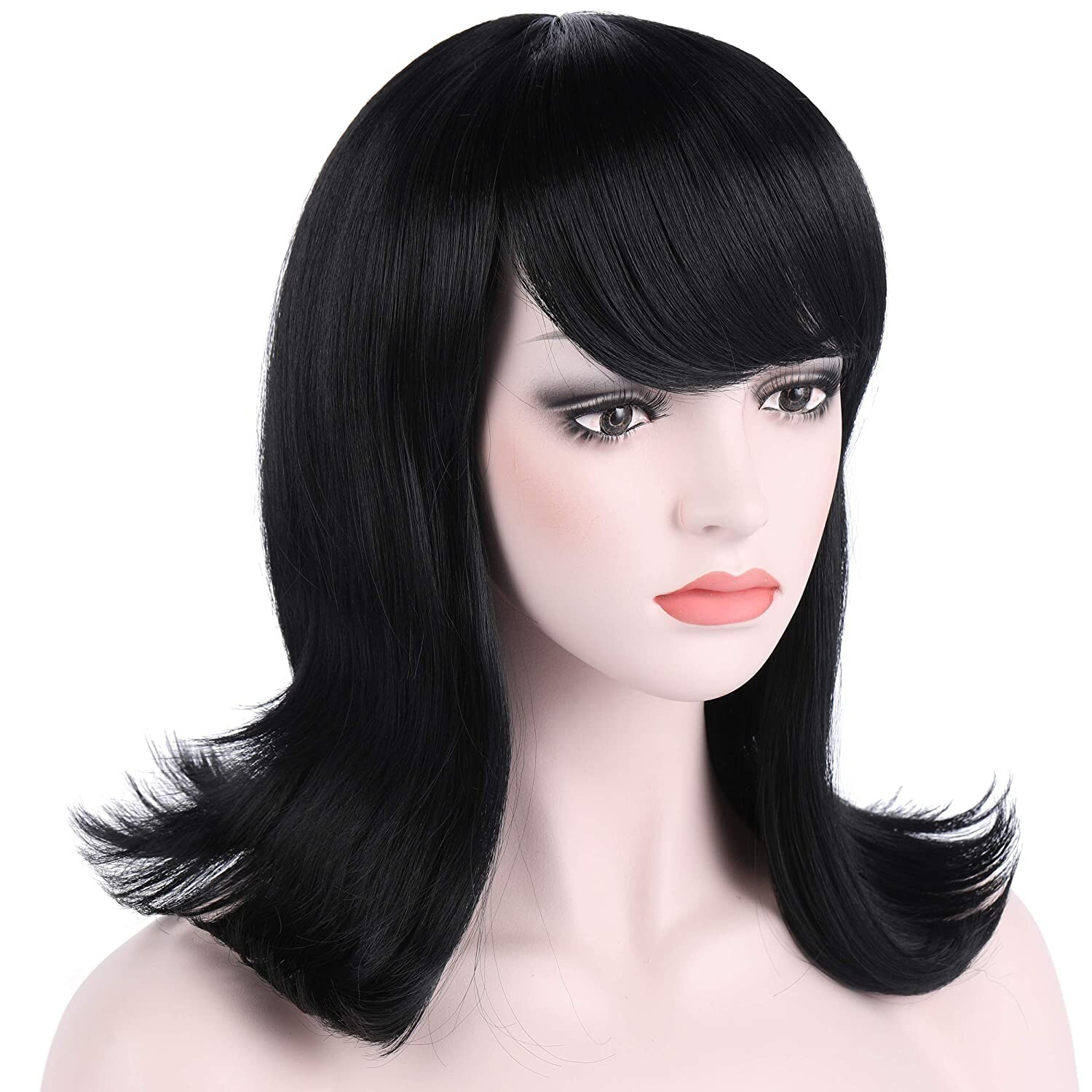 OneDor Women's Short Black Straight Hair 50s Cosplay Flip Wigs with ...