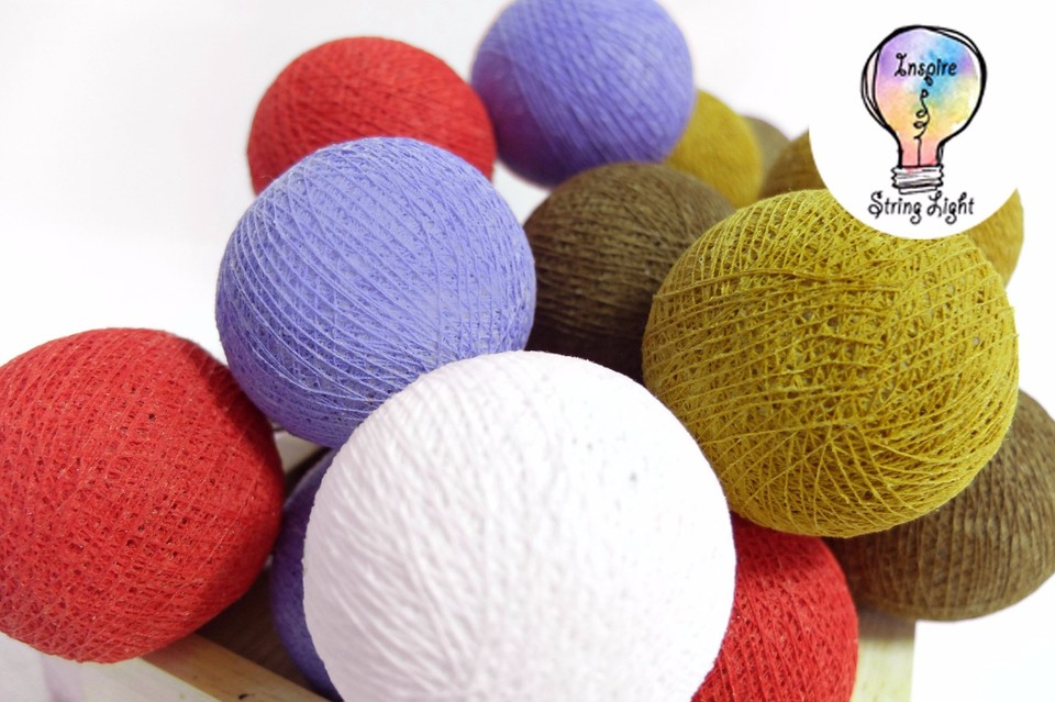 20 COTTON BALLS STRING FAIRY LIGHTS PARTY,PATIO,DECOR,CHRISTMAS,WEDDING ...