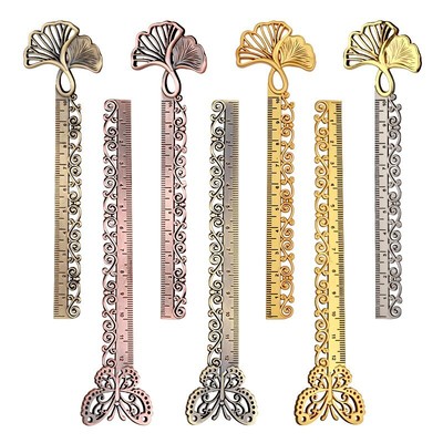 1pc Retro Metal Straight Ruler Bookmark , Cute Ginkgo & Butterfly ...