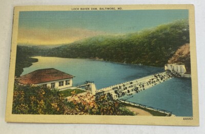 Vintage Linen Postcard c1942 ~ Loch Raven Dam View ~ Baltimore Maryland ...
