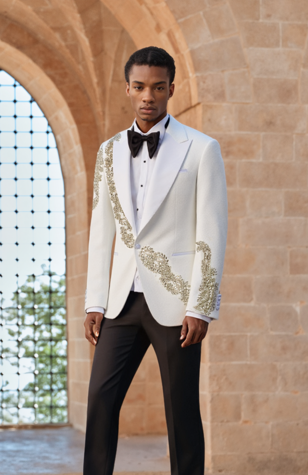 Luxury Wedding Groom Men's Rhinestone Suits Slim Fit Jacket Black Pant ...