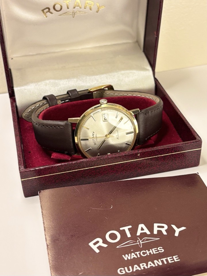 ROTARY Vintage 1960’s *+BOX&PAPERS* Men’s Manual Date Gold Dress Watch ...